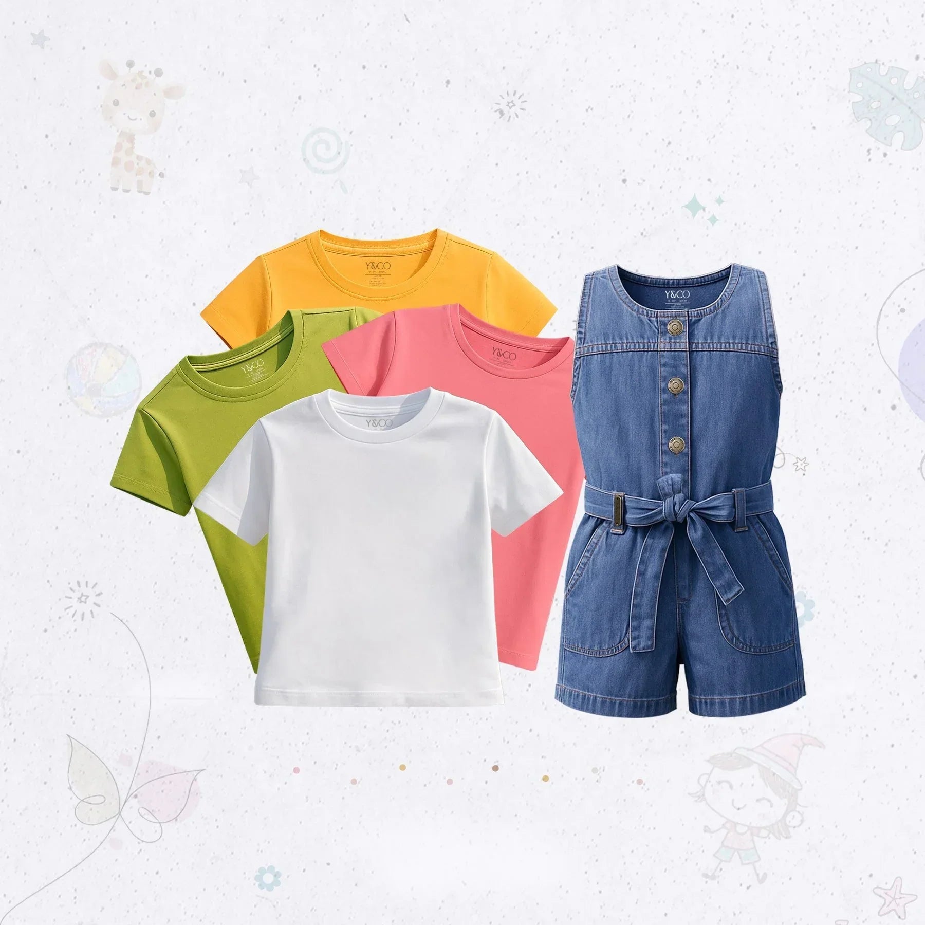 All-Day Short Dungaree Suit Combo for Girls | Summer Outfit - Y&CO